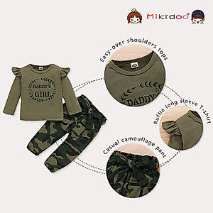 Mikrdoo 2T Girl Clothes Toddler Girl Outfit Cotton Letter Print Shirt Camo Pants 2pcs Toddler Baby Camouflage Outfits Set 2t-3t Girls Clothes