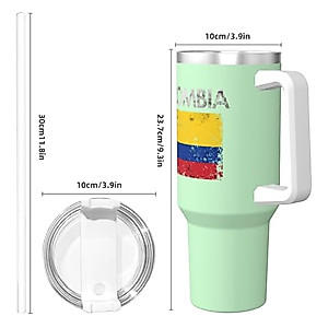YVNUM 40 oz Tumblers with White Handle,Vintage Colombia Colombian Flag Pride Stainless Steel Thermos Travel Coffee Mug for Water, Iced Tea or Coffee,with Lid Straw Leakproof