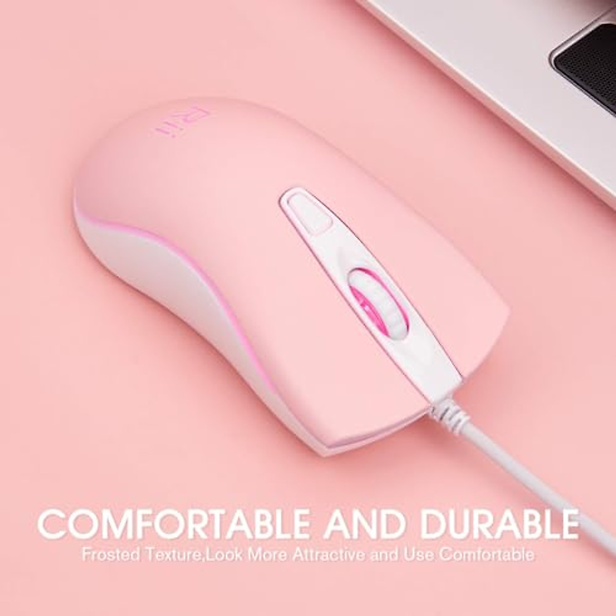 Rii Wired Mouse, USB Computer Mouse,RGB Optical Office Mice for PC,Computer,Laptop,Desktop,Windows,Chromebook (Pink)