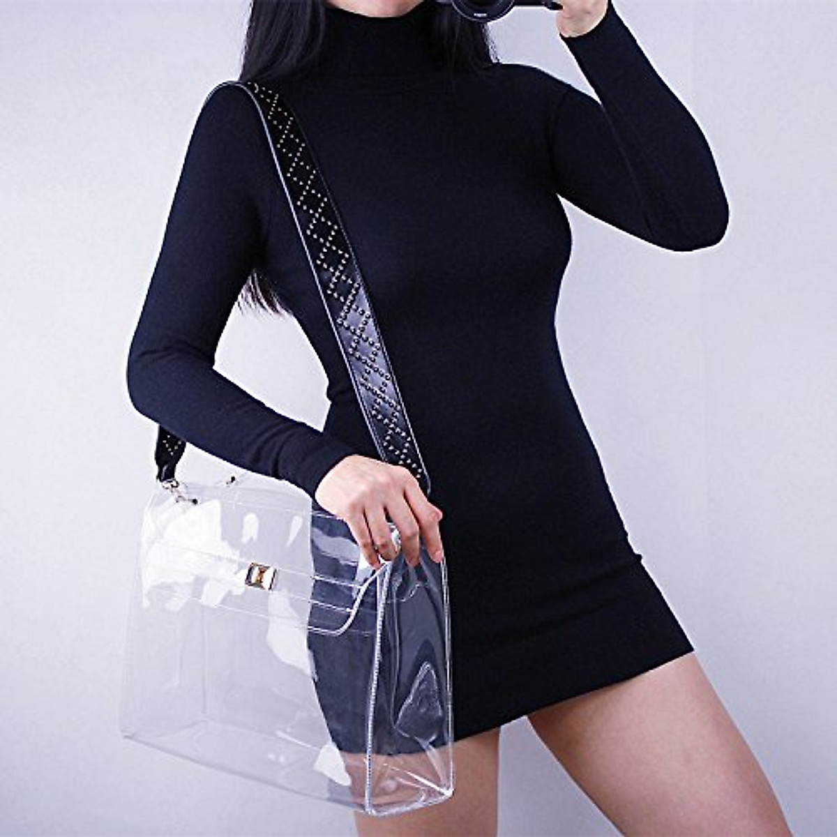 Flada Clear Handbag Purse Stadium Approved Transparent Crossbody Shoulder Bag for Women Clear With Black Strap