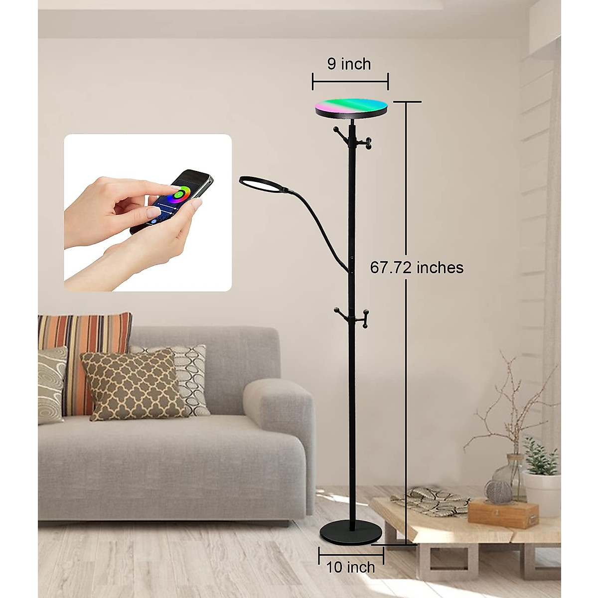 RGB Smart Floor Lamp , living room lamp,clothes and hat lamp, LED floor lamp Sky Main Light and Side Reading Lamp,standing lamp, Tall Lamp with Remote & Touch &APP Control for Living Room Bedroom