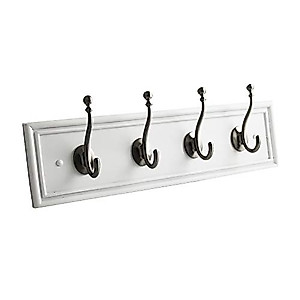 Hickory Hardware Cottage Collection Coat Rack/Hook Rail 4 Coat and Hat Hooks 20 Inch Long White with Satin Nickel Finish