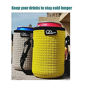 WK IEASON 12oz Standard Can Sleeves Insulators with Shoulder Strap Can Covers Cooler 12OZ Beer Bottle Sleeves Coolers Holder Non-slip Neoprene Can Sleeves 3PC Pack (12oz standard, Black/Yellow/Blue)