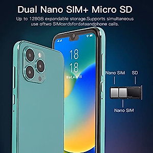 Hilitand iP14 Pro Unlocked Smartphone for 11, 4G Dual SIM Phone, 4GB 32GB ROM Cell Phones Unlocked, 6.1 HD Screen, Face Unlock, 8MP 16MP, 6800mAh, Green