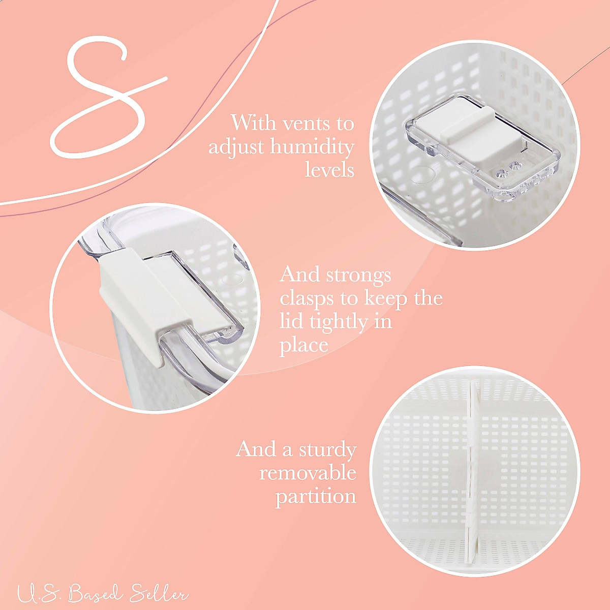 Spec101 Plastic Food Storage 10in - Kitchen Strainer Container with Lid, Large Fridge Containers for Fruits, Vegetables