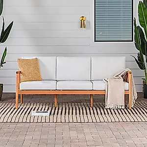 Walker Edison Dekian Modern Outdoor Spindle Style Triple Lounge, 75 Inch, Natural