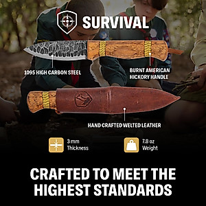 Condor Tool & Knife Cavelore Knife - Fixed Blade Knife with Leather Sheath - 1905 High Carbon Steel Bushcraft Knife with a Burnt American Hickory Handle - 4.3 in Blade - 7.8oz