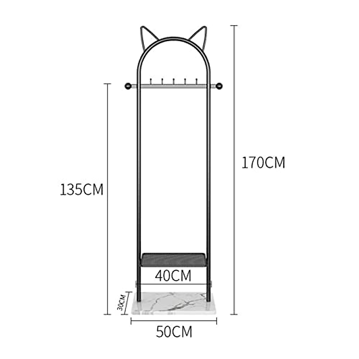 TAOQZI Garment Rack,Modern Coat Rack with Shelf,Heavy-Duty Clothing Racks Freestanding with Marble Base,for Hang Clothes,Hat,Scarf,Organize Shoes(Color:Black)