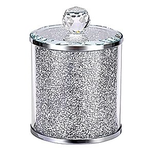 JUXYES Sparkle Glass Crushed Diamonds Canister for Sugar Coffee Tea, Luxurious Diamond Style Storage Containers Sets with Lids Decorative Storage Jar for Kitchen Counter Dining Room
