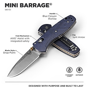 Benchmade - Mini Barrage 585 EDC Knife with Blue Canyon Richlite Handle (585-03)