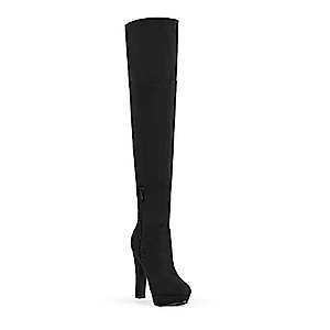 DREAM PAIRS Women's HIGHPLAT Black Chunky Thigh High Over The Knee High Heel Boots Size 9 B(M) US