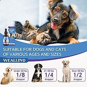 WEALLIN Hemp Oil for Dogs and Cats, Rich in Omega 3, 6, 9 and Organic Extract Helps Pets with Anxiety, Pain, Skin and Coat Health, Stress, Hip and Joint Support, Pet's Calming Treat (1 Pack)