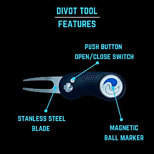 NuRich Golf Divot Repair Tool and Magnetic Ball Marker Golfer Accessory, Kids Men and Women All-Metal with Pop Up Button Golf Ball Marker Tools | Carry Inside Golf Bag or in Golfer Pocket
