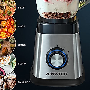 Anthter CY-305R Professional Blender, 950W High Power Blenders For Kitchen, Stainless Countertop Smoothie Blender, 50 Oz Glass Jar & 24-Ounce Smoothie Cup, Ideal for Smoothies, Shakes & Frozen Drinks