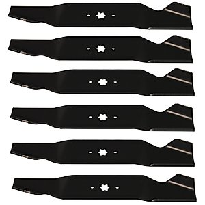 USA Mower Blades 6 MTR6771BP Notched High-Lift for MTD Toro 742-0677 942-0677 335-855 98024 Length 18-1/2 in. Width 3 in. Thickness .200 in. Center Hole 6 Point Star 54 in. Deck