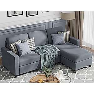 JAMFLY 79'' Convertible Sectional Sofa Couch, 3-seat L-Shaped Wide Reversible Couch with Modern Linen Fabric, Small Space Sofa for Living Room, Apartment and Office (Dark Gray)