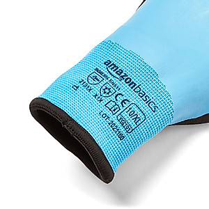 Amazon Basics 15 gauge polyester nitrile fully coated, sandy nitrile palm coated outer Size 9,L, 2-pair, Blue