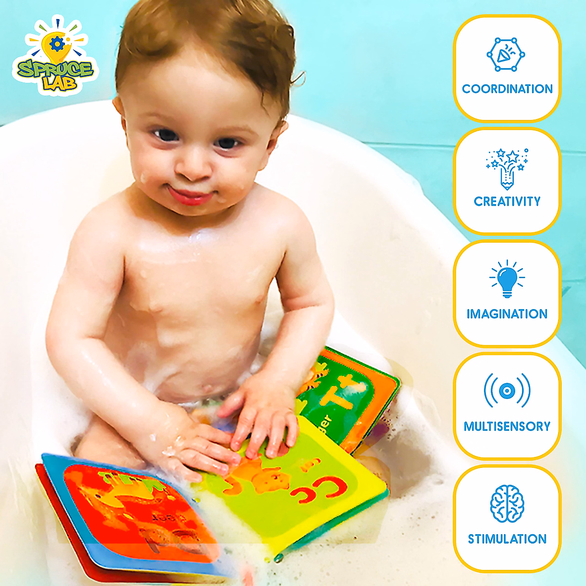 Spruce Lab ABC Friends Magic Color Bath Books - 4 Bath Book Set - Educational Baby Bath Toys - Magic Appearing Animals in Water - Teething Toys for Babies - Boy/Girl Baby Bathtub Books Baby Shower Toy