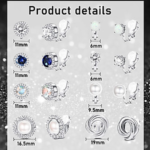 Jstyle 8Pairs Clip On Earrings for Women Halo Cubic Zirconia Opal Simulated Pearl Knot Non Pierced Clip Earrings Set Silver Tone