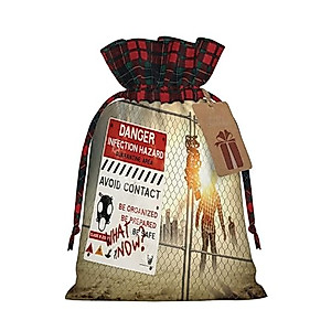 Fubido Zombie Halloween Theme,Christmas Gift Bags Drawstring Fabric Gift Bags,Dead Man Walking in Danger Scary Scene,Reusable Fabric Xmas Favor Bags Holiday Wrapping Biscuit Presents,Red Sepia,S