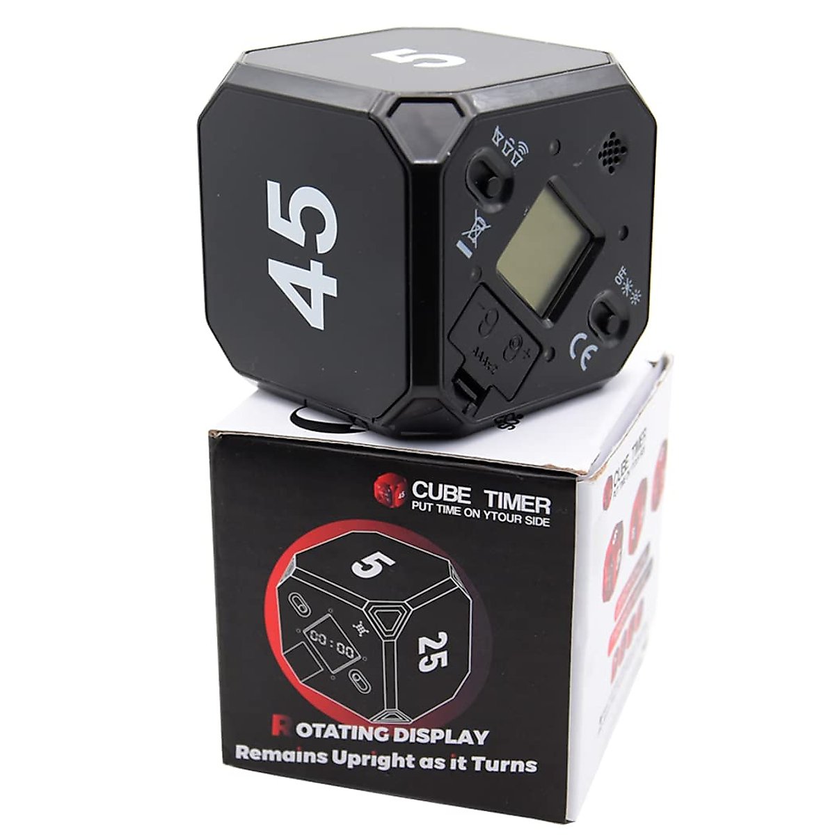 Hoshen Gravity Sensor Cube Timer, 5-15-25-45 Minutes Time Management Countdown Reminder, Kitchen Baking Reminder, Original Box (Without Battery)，Black