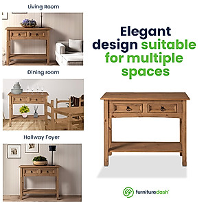 Furniture Dash Solid Wood Console Table Corona with 2 Drawers 34.49" W, 12.64" D, 28.82" H - Farmhouse Entryway Table with Storage Shelf, Tables for Living Room, Hallway Foyer for Office & Bedroom