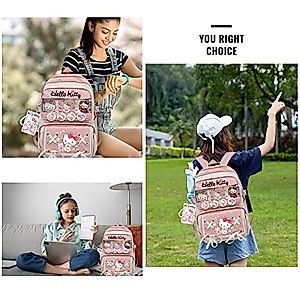 coxqermo Cartoon Teenage Girls Backpack with Cute Pins Accessories, Ita Bag Middle School Backpack Students Bookbag 21L Casual Daypack