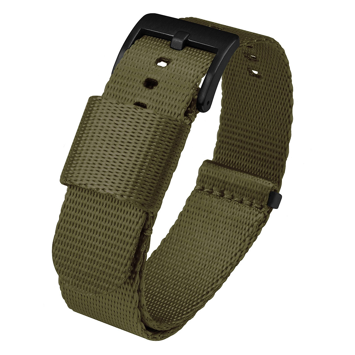 BARTON WATCH BANDS, 24mm Army Green - Elite NATO® Style Watch Strap - Black Buckle - Seat Belt Nylon Watch Bands