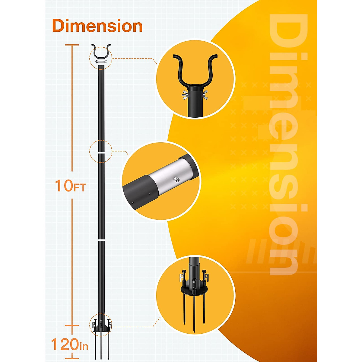 addlon 4 Pack String Light Poles Pro 10ft, Aluminum Waterproof Harder Outdoor Poles with Hooks for Hanging, Patio, Garden, Wedding, Parties - Classic Black