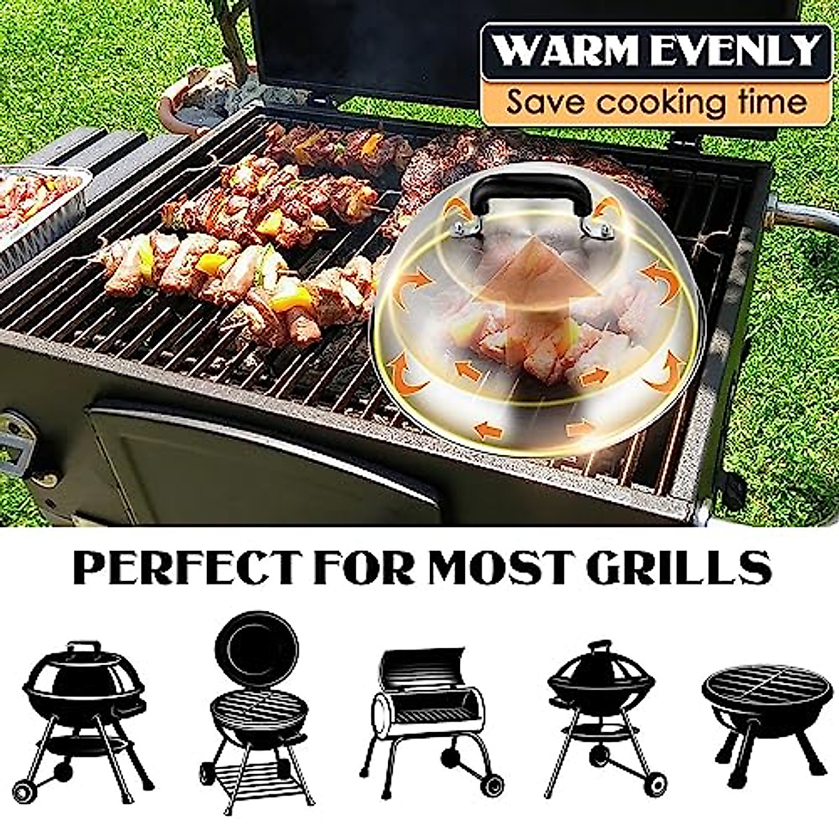 12” Melting Dome & 7” Burger Press Kit, Joyfair Basting Cover with Cast Iron Grill Press for Cheese Burger Bacon, Heavy Duty Griddle Accessories for Outdoor BBQ Flat Top Grilling, Dishwasher Safe