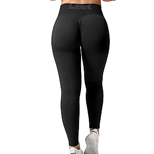 QOQ Women High Waist Workout Leggings Seamless Butt Lift Scrunch Booty Yoga Pants Vital Tummy Control Compression Tights Black XXL