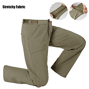 FREE SOLDIER Men's Outdoor Cargo Hiking Pants with Belt Lightweight Waterproof Quick Dry Tactical Pants Nylon Spandex (Mud 34W/30L)