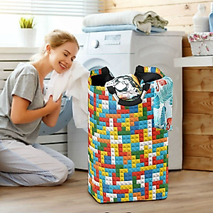 Large Laundry Basket Building Blocks Collapsible Clothes Hamper, Waterproof Nursery Storage Bin with Handle Clothing Baskets for Bedroom Bathroom