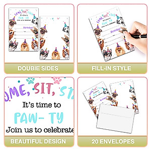 Dog Puppy Birthday Invitations with Envelopes - Puppy Doggy Birthday Party Invitation Card - It's Time to Paw-ty Fill-in Invites Cards - Cute Pet Party Celebration (20 Pack)-24
