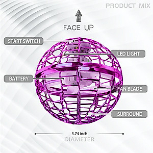 Flying Ball Toy Globe 360°Rotating Hand Controlled Flying Orb Ball Toys Magic Led Lights Controller Mini Drone Flying Toy Boomerang Fly Spinners for Kids Adults Indoor Outdoor (Purple)