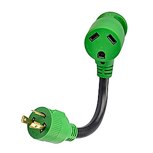 RVMATE 3 Prong 12 Inch 30 Amp to 30 Amp RV Generator Adapter Cord ETL Certified, STW 10/3, L5-30P Male Plug to TT-30R Female Connector with LED Indicator