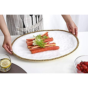 Pampa Bay Porcelain Large Oval Thanksgiving, Christmas, Hannukah, and Holiday and Party Serving Platter (White and Gold)