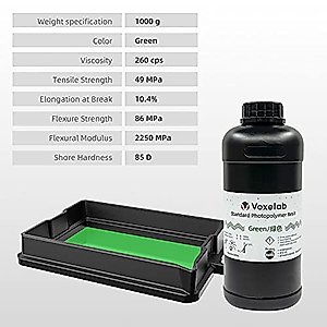 Voxelab 3D Printer Resin, LCD UV-Curing Resin, Tough & Rigid 3D Resin with 405nm Standard Photopolymer for LCD 3D Printing(0.5KG,Green)