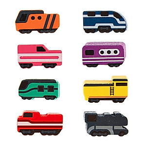 Brybelly 8-Pack Mexican Train Dominoes Tokens Premium Wood Upgrade Pack - Real Wood Markers Modeled After Real Trains - Detailed Colorful Screen Print - Great Gift - Board Game Tile Accessories