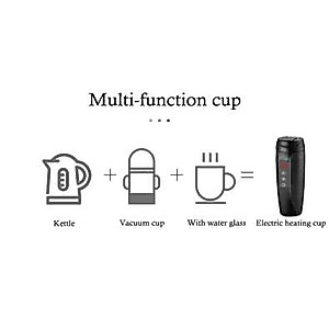 Smart Travel Car Heated Mug Portable Electric Cup 12/24V Stainless Steel Tumbler Anti-Spill lid Leakproof LCD Display Temp Control Thermos Keep Coffee Milk Tea Warm Safe for use Easily Washing
