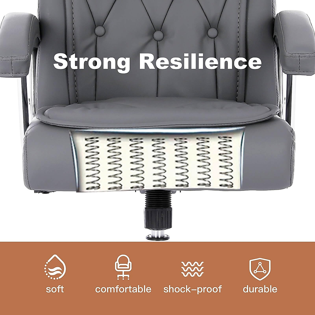 Hoxne Leather Executive Office Chair with Arms and Wheels, High Back Ergonomic Computer Desk ChairAdjustable Height Swivel Office Desk Chair, 350LBS Capacity (Gray)