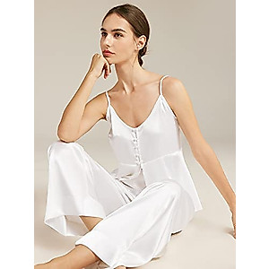 AW BRIDAL White Satin Pajamas Set for Women Silk Sexy Lingerie Camisole with Pants Set Sleepwear for Wedding Bridal Shower Party, White XL