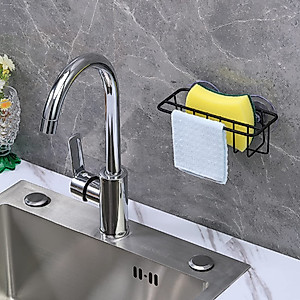 TESOT Sink Caddy Sponge Holder for Kitchen Sink Dish Cloth Hanger 2 Suspension Options(Suction Cups and Adhesive Hook), SUS304 Stainless Steel, Black