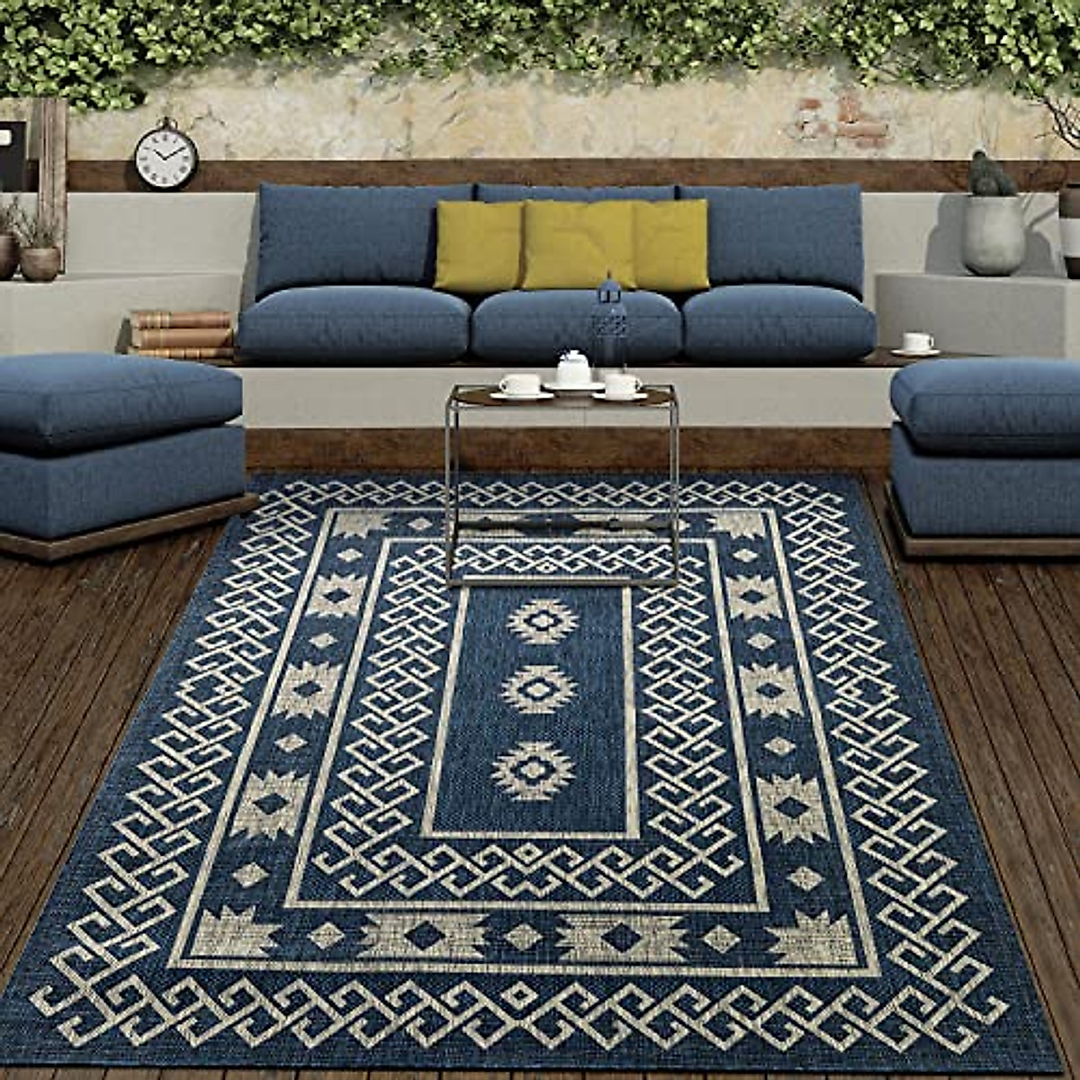 Antep Rugs Patio 8x10 Outdoor/Indoor Southwest Aztec Native Area Rug (Blue, 7'10" x 10')