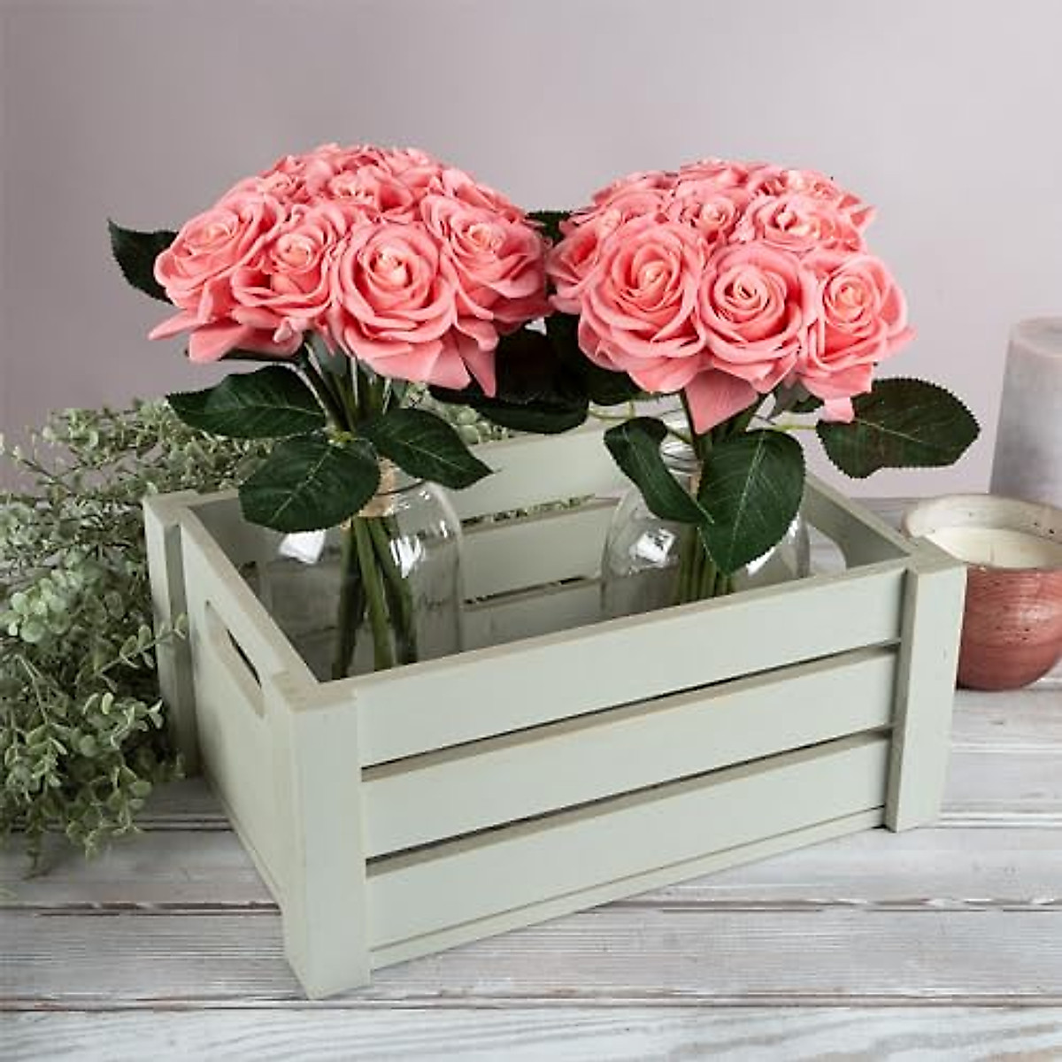 Pure Garden Rose Artificial Flowers - 18Pc Real Touch 11.5-Inch Fake Flower Set with Stems for Home Decor, Wedding, or Bridal/Baby Showers (Coral)