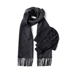 Fishers Finery Women's 100% Cashmere Hat Glove Scarf Set; Exquisite Box (Charcoal)