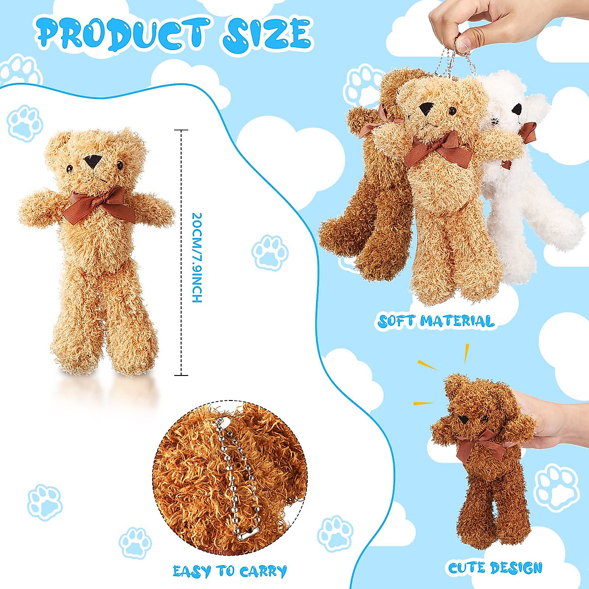 HyDren Stuffed Bear Toy, 9 Pcs Mini Bear Plush, 8 Inch Keychain Soft Animals, Cute Party Favors for Birthday Wedding Decorations (Beige, Light Brown, Brown)