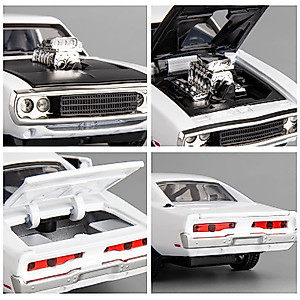 BDTCTK Compatible for 1:32 Dodge Charger Model Car, Zinc Alloy Pull Back Toy Car with Sound and Light for Kids Boy Girl White