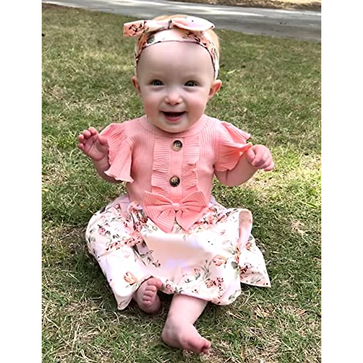 Newborn Baby Girl Dress Floral Ruffle Sleeve Casual Beach Sundress Princess Skirt Clothes Summer Outfits Dresses for Girls (Pink, 0-3 Months)