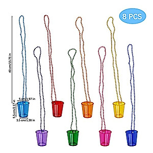 inheming 8 Pieces Christmas Shot Glass on Beaded Necklace, Plastic Colorful Clear Shot Cup Necklace, Bachelorette Party Team Groom and Bride Supplies for Birthday Wedding Festival Parade Favor